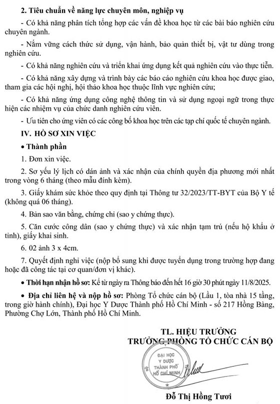 Trung tâm Khoa học Công nghệ UMP - Đại học Y Dược TP. HCM tuyển dụng ...